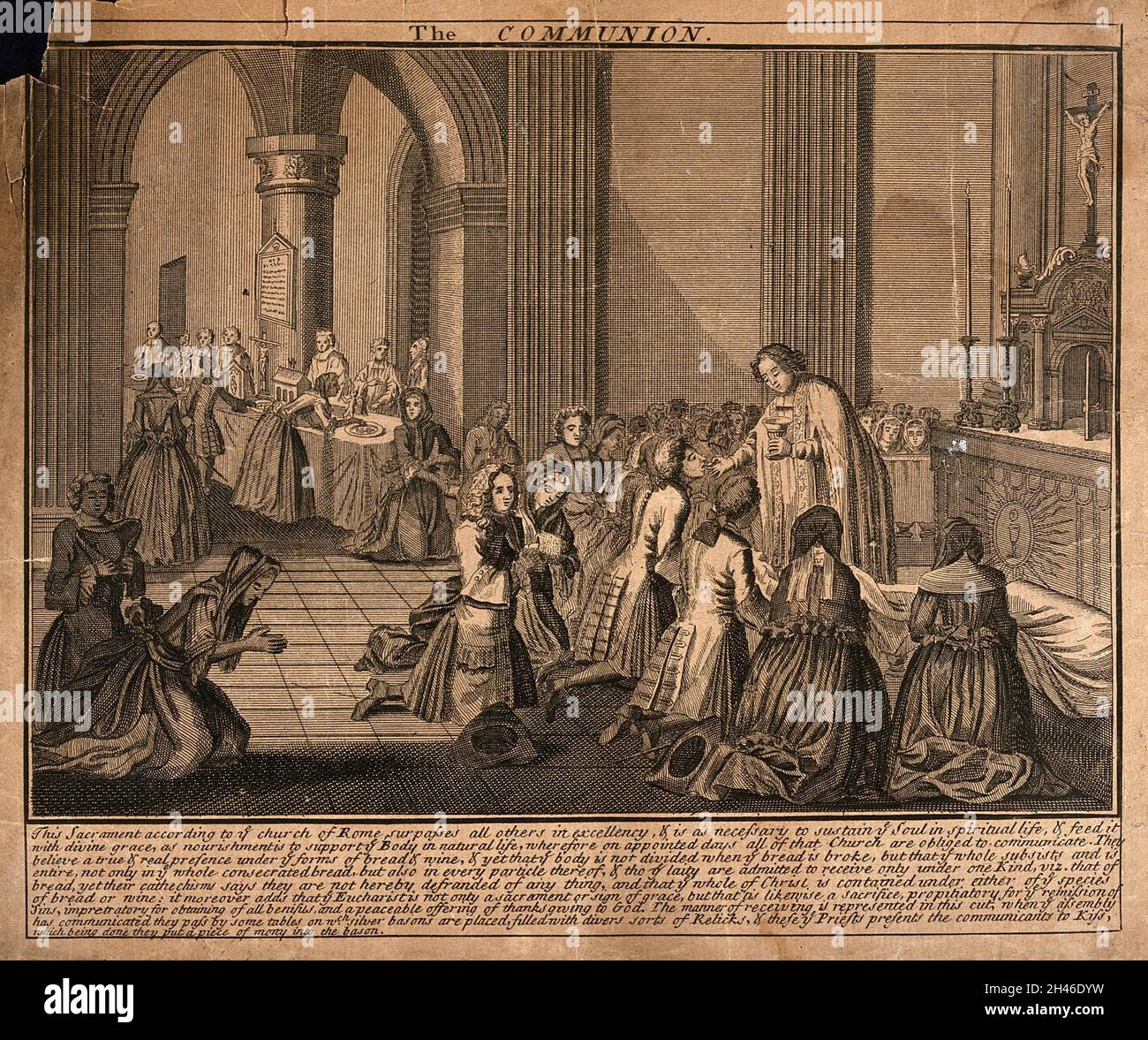The sacrament of the Roman Catholic church: holy communion. Etching ...