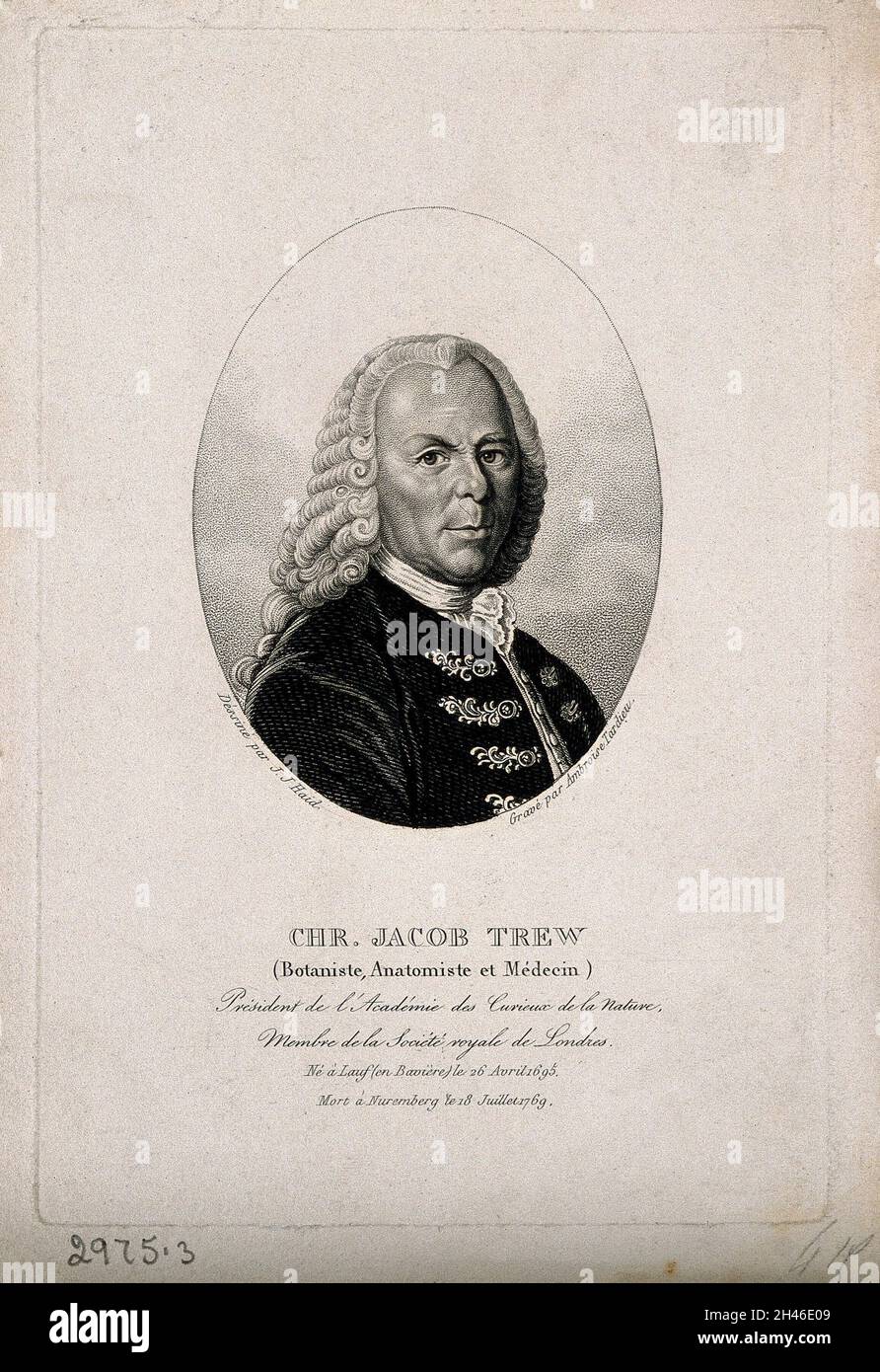 Christoph Jacob Trew. Stipple engraving by A. Tardieu after J. J. Haid ...