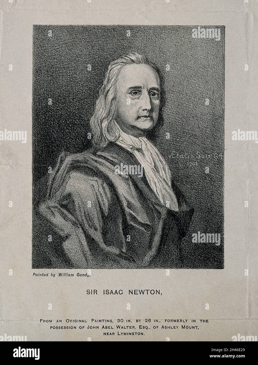 Sir Isaac Newton. Reproduction of lithograph after W. Gandy, 1706 Stock ...