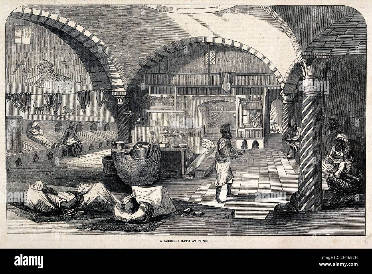 A Moorish bath at Tunis. Wood engraving Stock Photo - Alamy