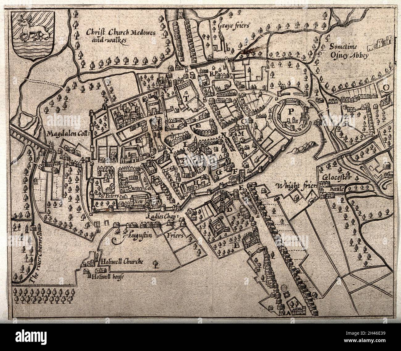 City of Oxford: plan of the city with important buildings either named ...