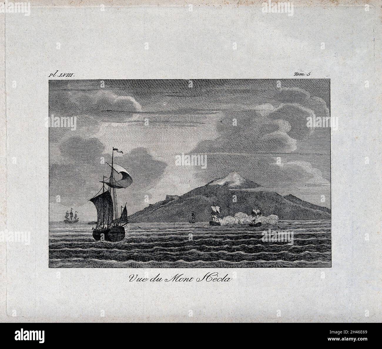 Mount Hekla, Iceland, seen from the sea. Etching Stock Photo - Alamy