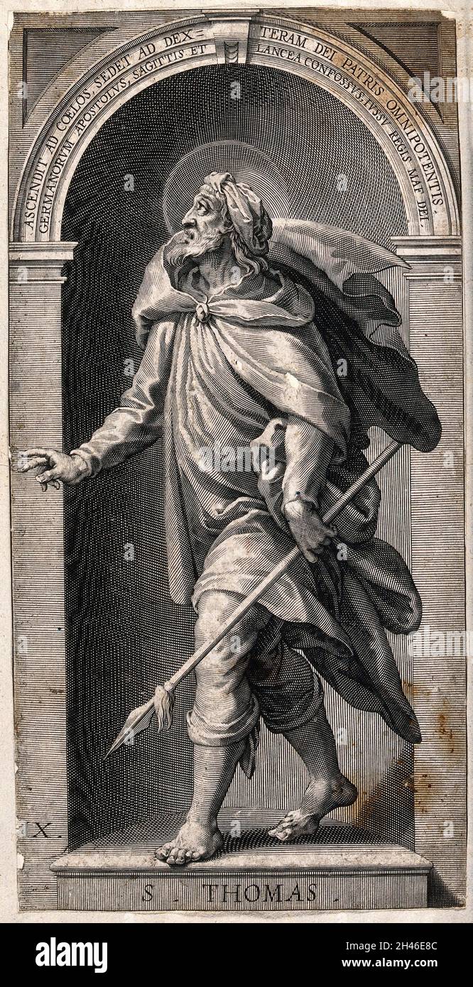 Saint Thomas. Line engraving by L. Kilian, 1623, after J.M. Kager Stock ...