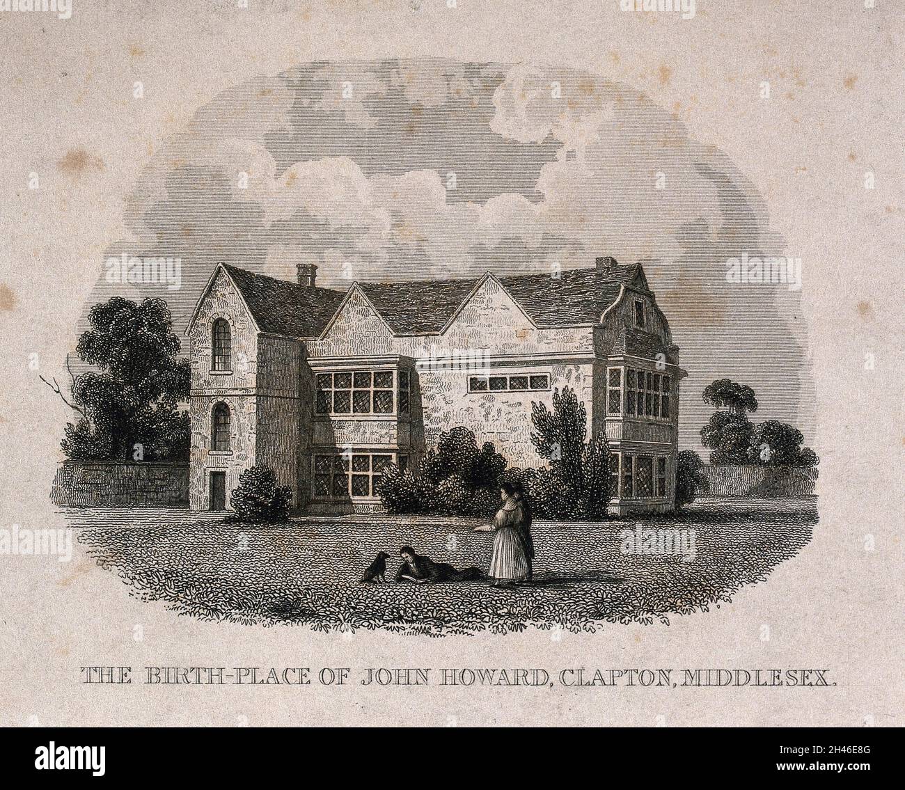 John Howard: his birthplace in Clapton, Middlesex (top), facsimile of ...