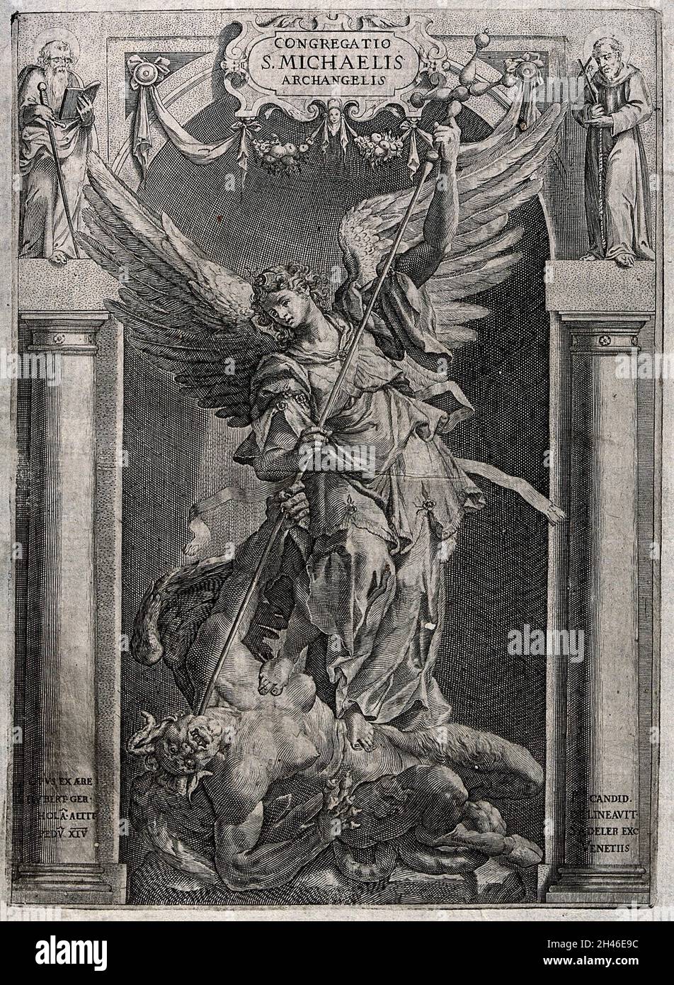 Saint Michael the Archangel. Engraving after P. Witte (Candid) after H ...