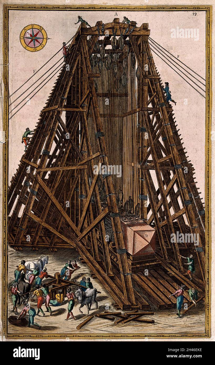 Machinery: plan and elevation of scaffolding erected to raise an ...