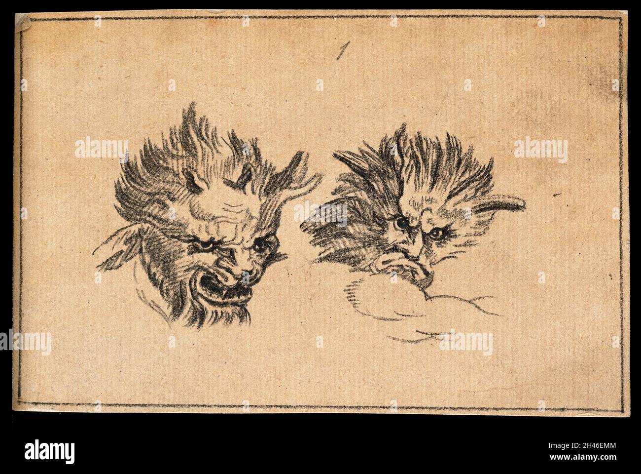 Two demonic physiognomies, expressive of malignity. Drawing, c. 1789 ...