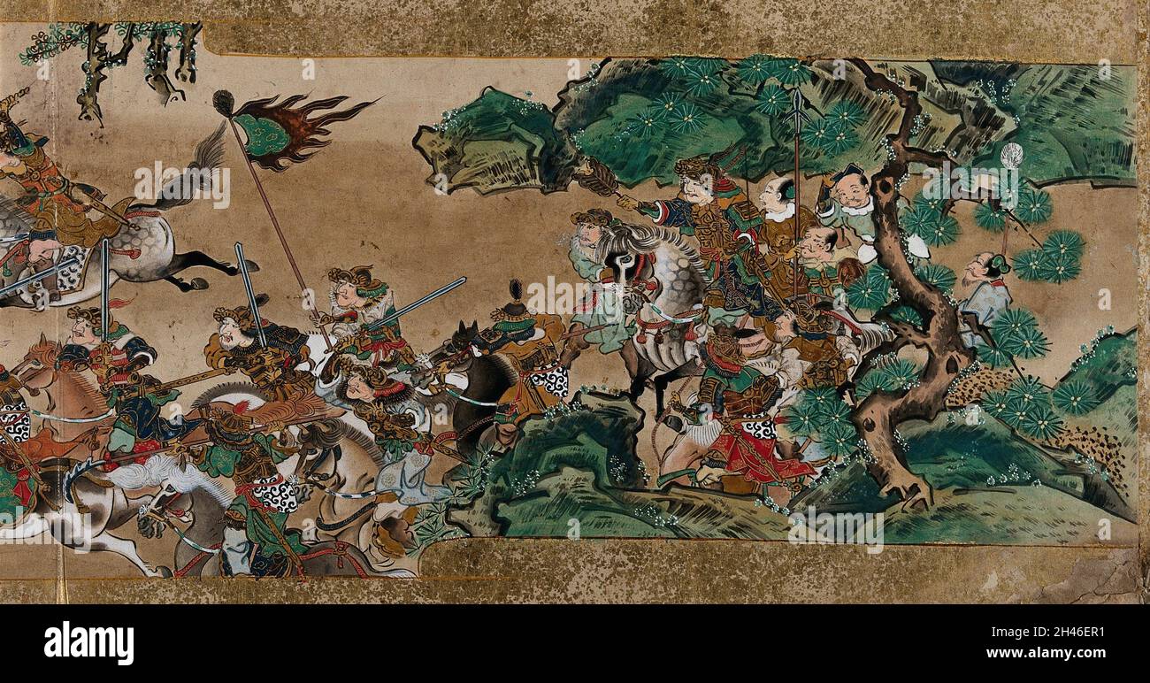 A great battle between two armies. Painting by a Chinese artist, ca ...