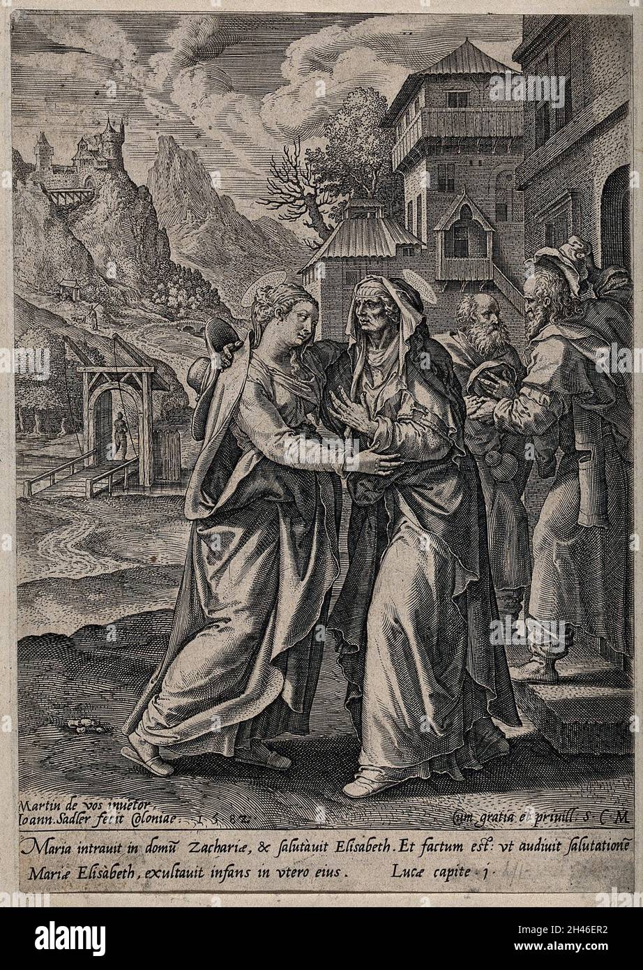 The Visitation of Mary to Elizabeth. Engraving by J. Sadeler after M ...