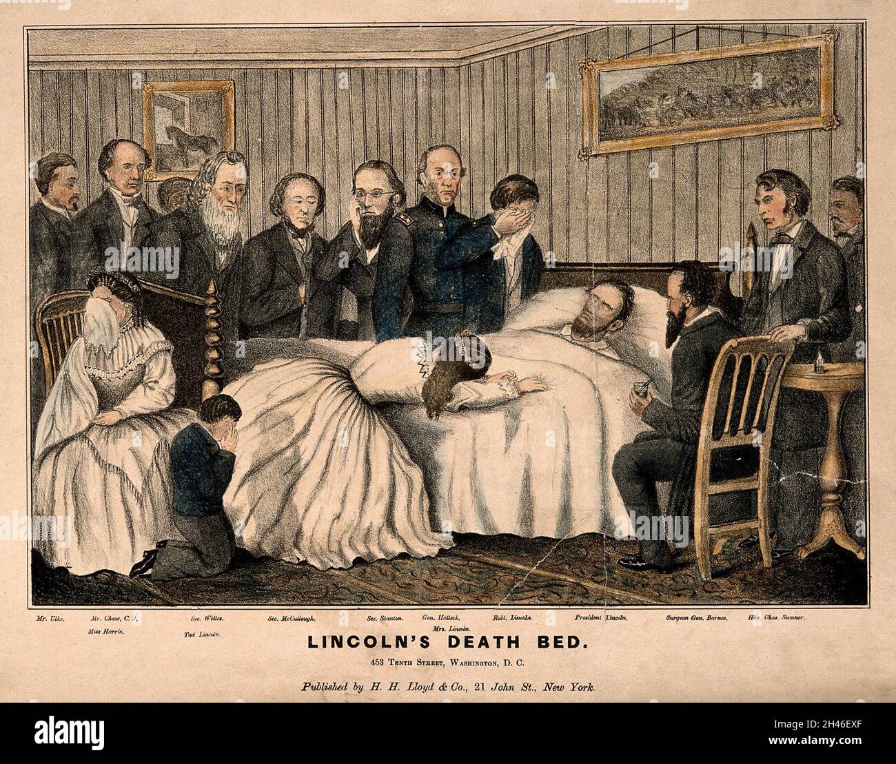 The death of President Abraham Lincoln in Washington, 1865. Coloured ...