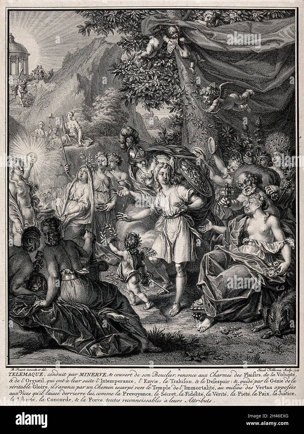 Telemachus. Etching by J. Folkema, 1733, after B. Picart Stock Photo ...
