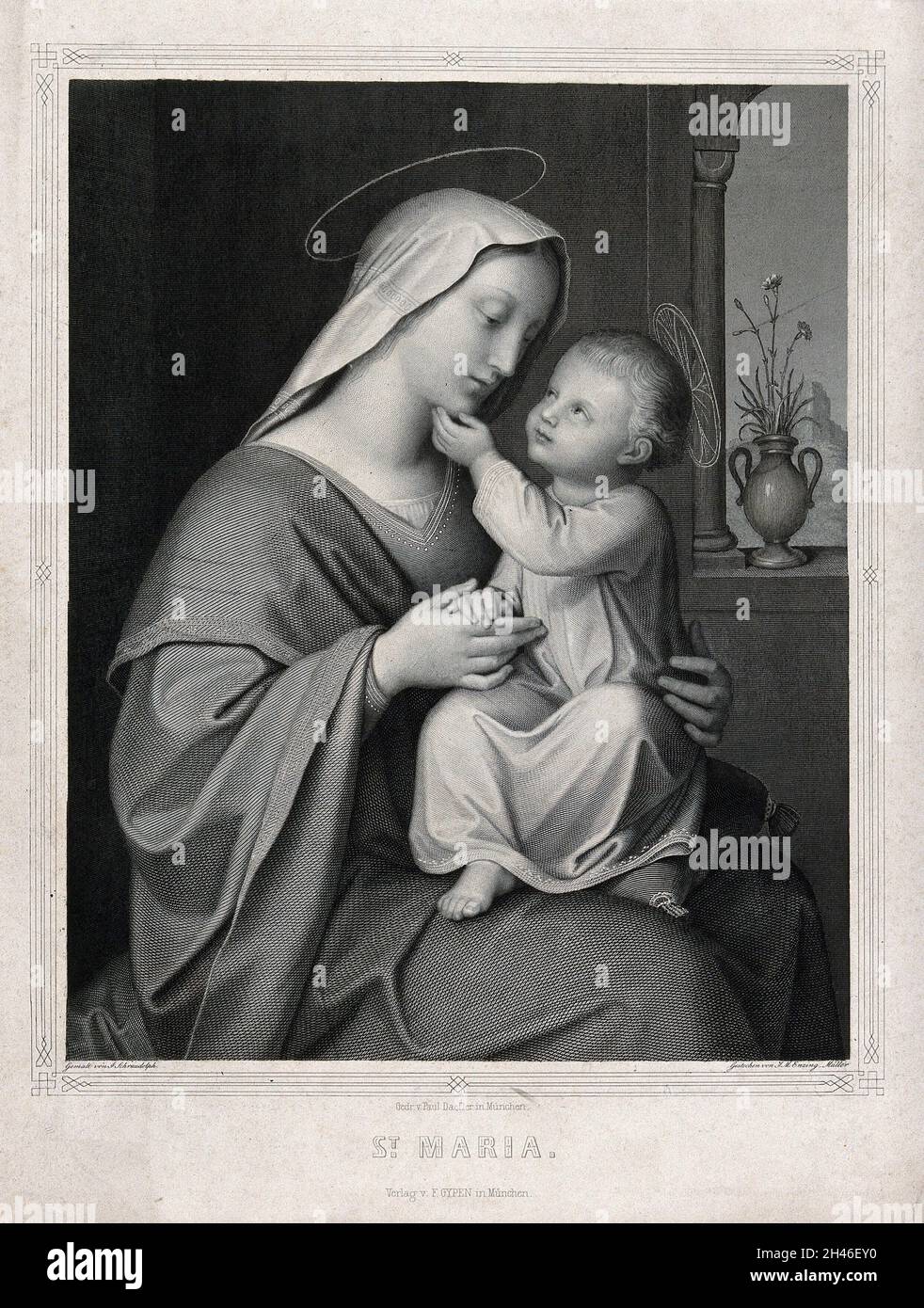 Saint Mary (the Blessed Virgin) with the Christ Child. Engraving by J.M ...