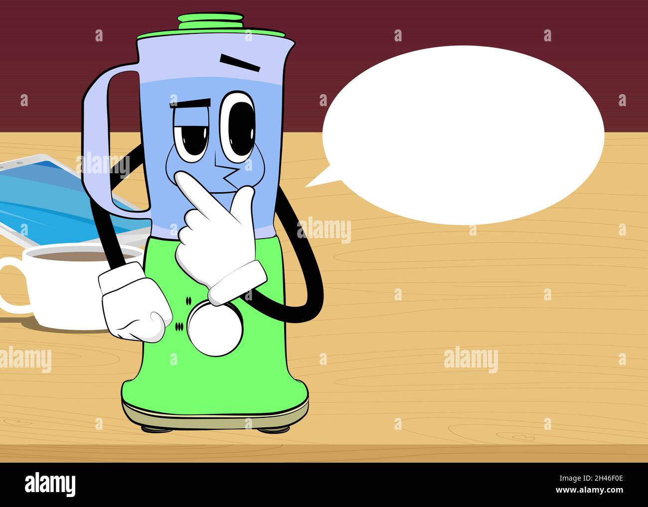 Food Blender holding finger front of his mouth as a cartoon character ...