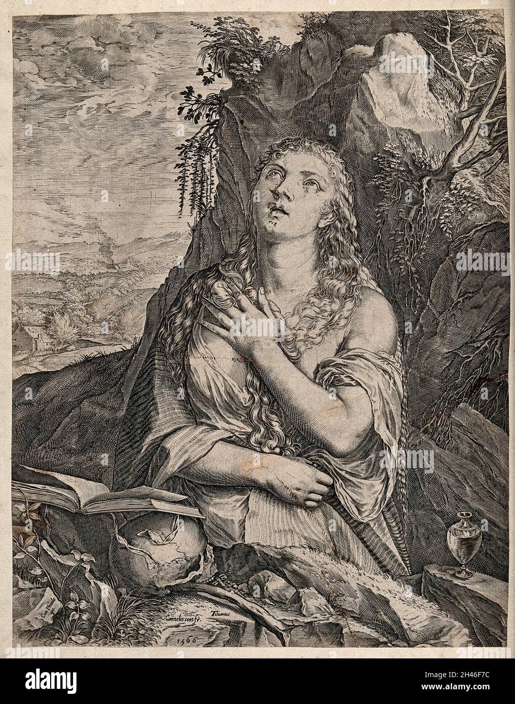 Saint Mary Magdalen. Engraving by C. Cort, 1566, after Titian Stock ...