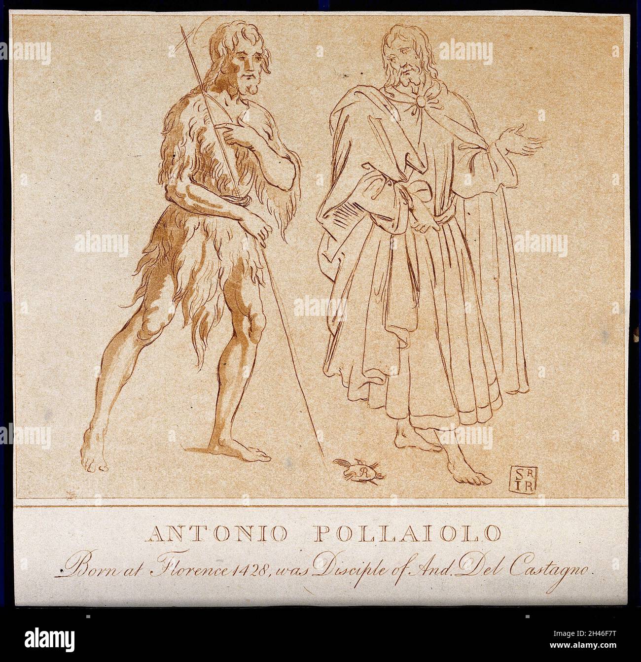 John the Baptist meets Jesus Christ. Colour etching after A. Pollaiuolo ...