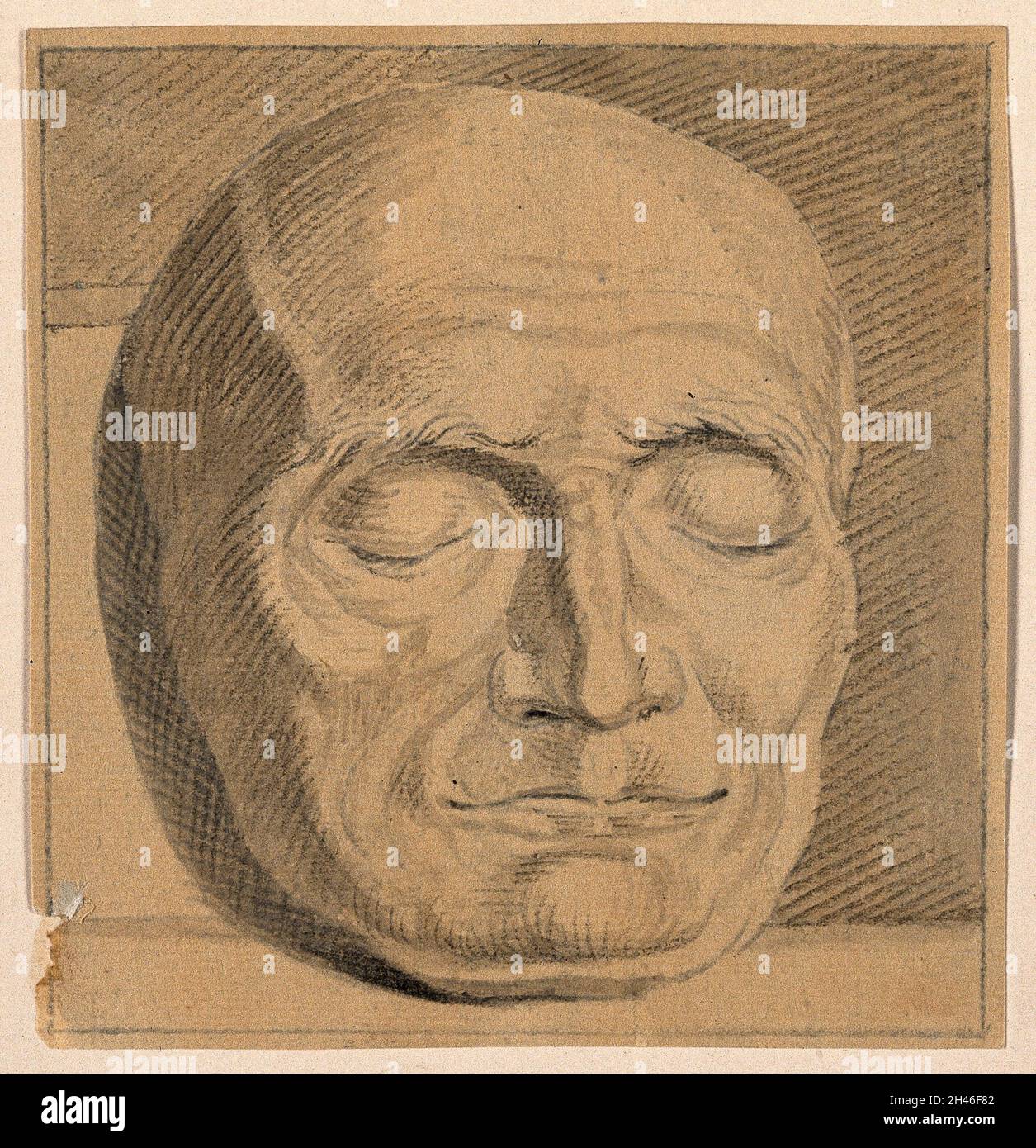 Death mask of Jean Conradin Heidegger, Bürgermeister of Zurich. Drawing ...