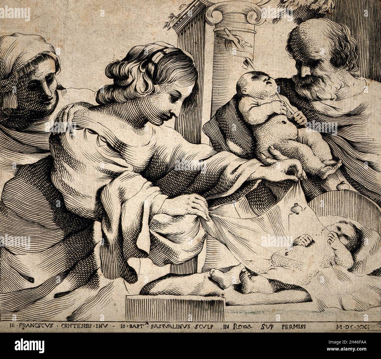 The Virgin Mary with the infant Jesus, Zacharias holds the infant John ...