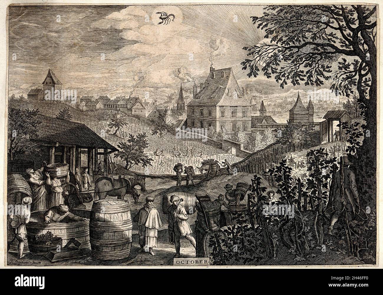 Months of the year: October. Engraving after P. Stevens Stock Photo - Alamy