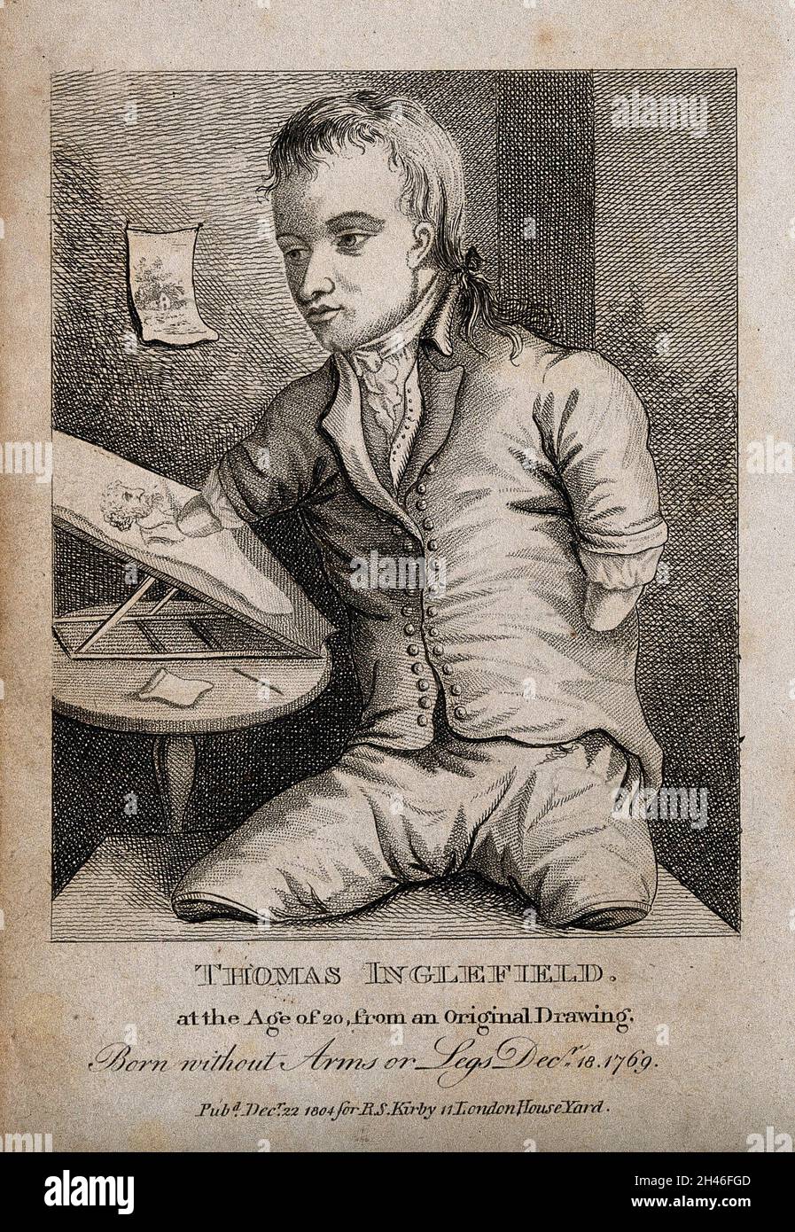 Thomas Inglefield, an artist born without limbs, aged twenty. Engraving ...