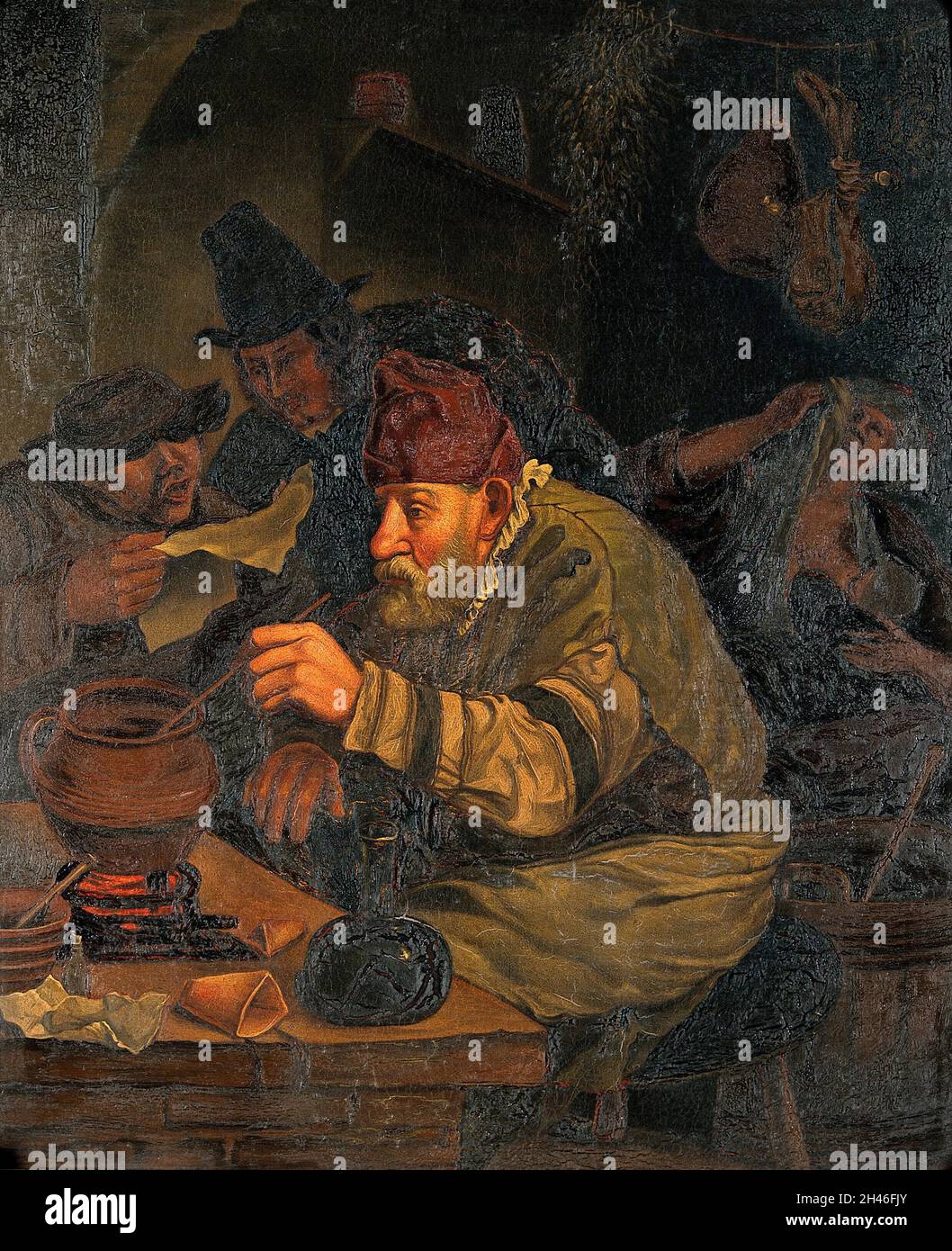 Alchemists. Oil painting after Jan Steen Stock Photo - Alamy