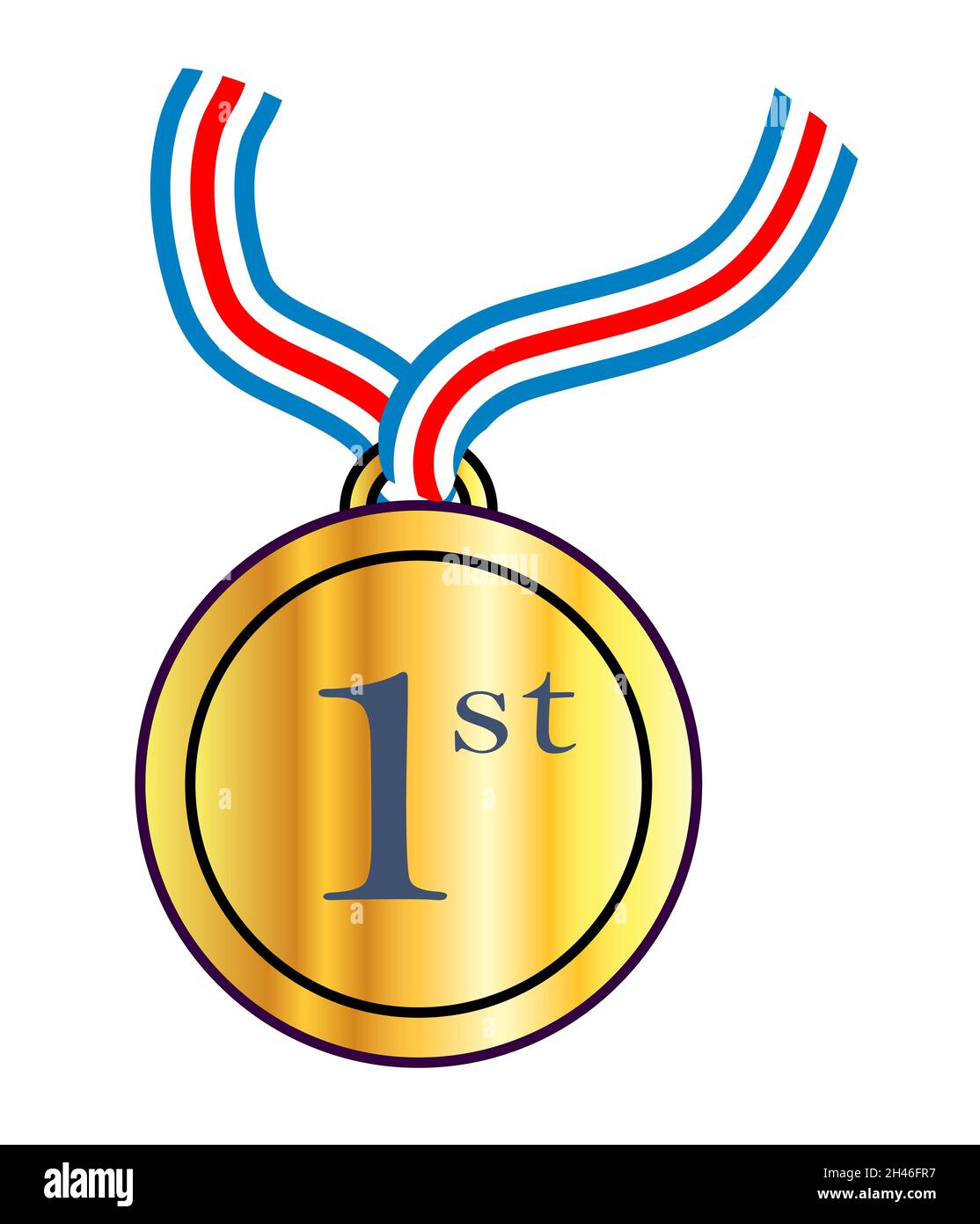 A large golden 1st medal for the winner isolated over a white ...