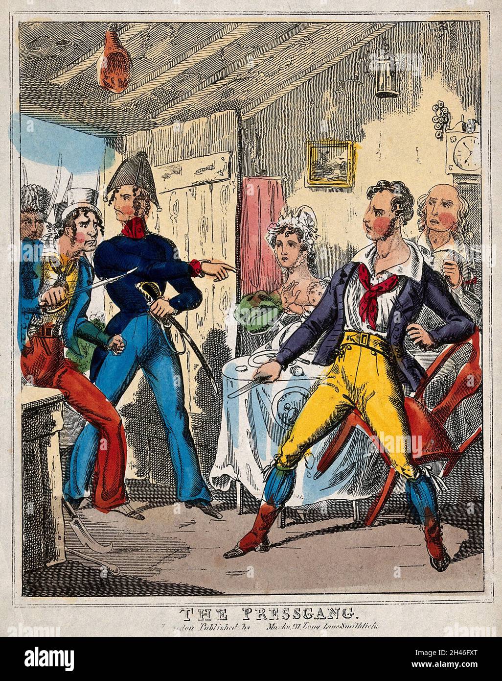 A man in a soldier's uniform is instructing men with cutlasses to ...