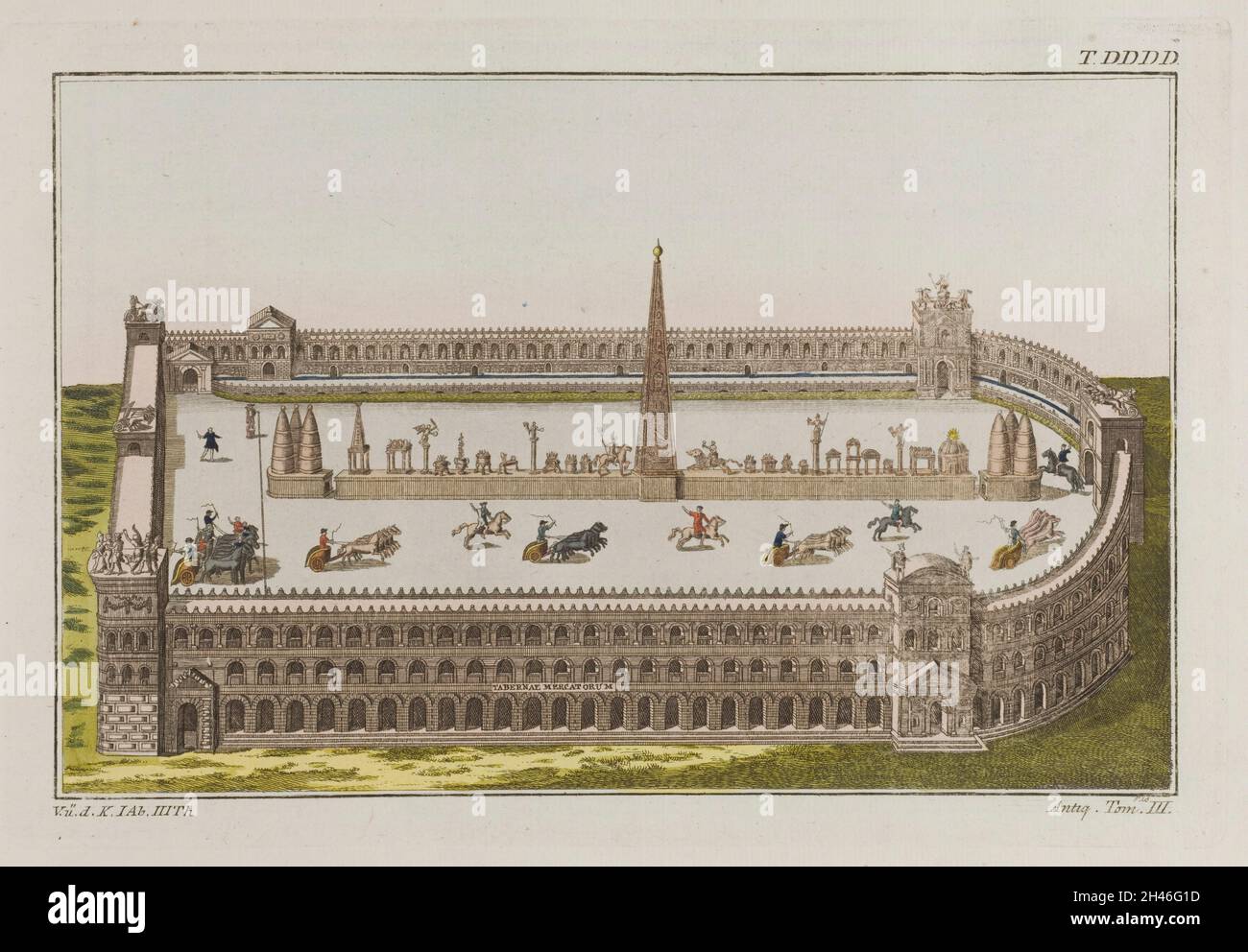 A Roman circus with a chariot race. Coloured engraving, ca. 1804-1811 ...