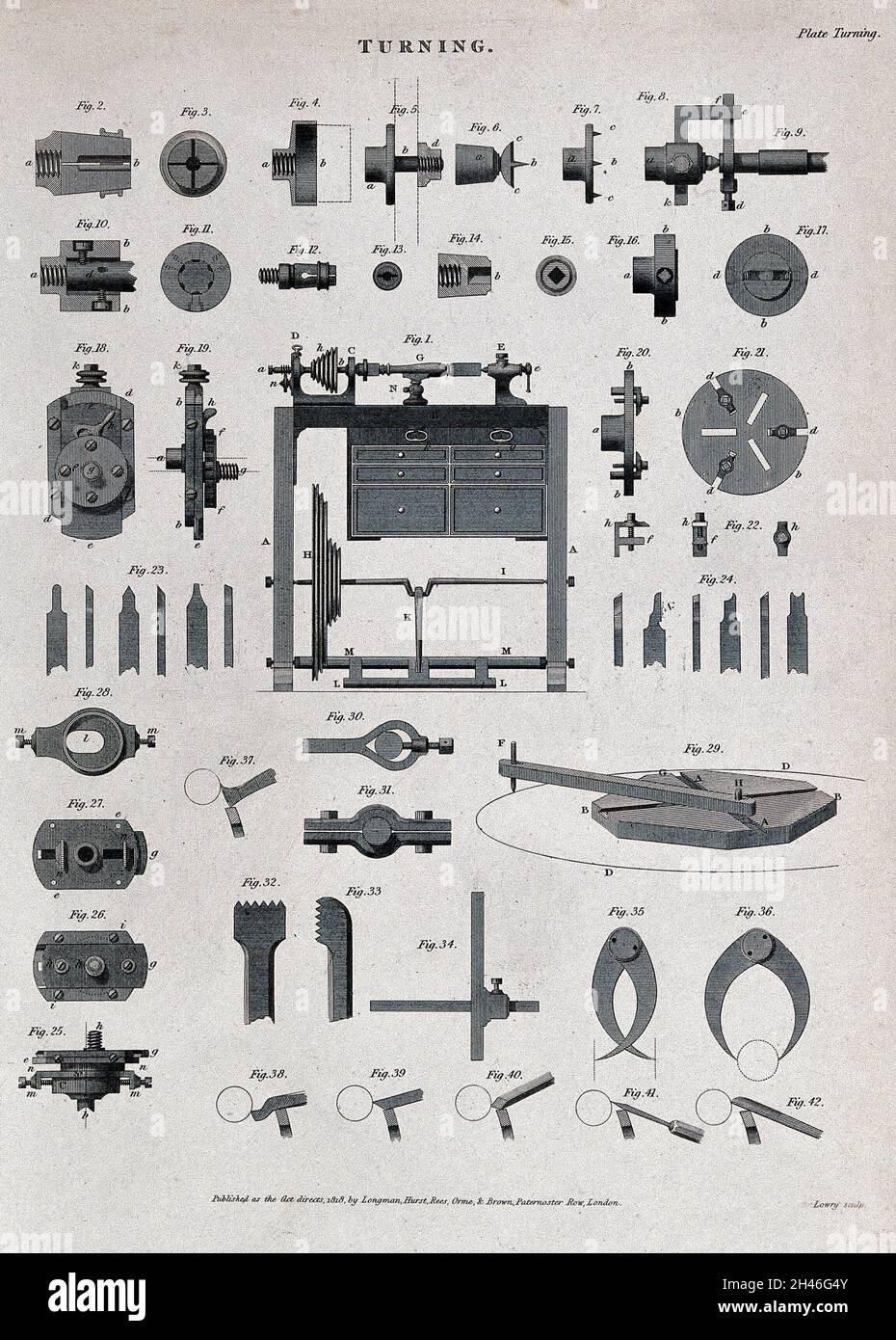Engineering: a treadle-operated lathe, and an assortment of tools for ...