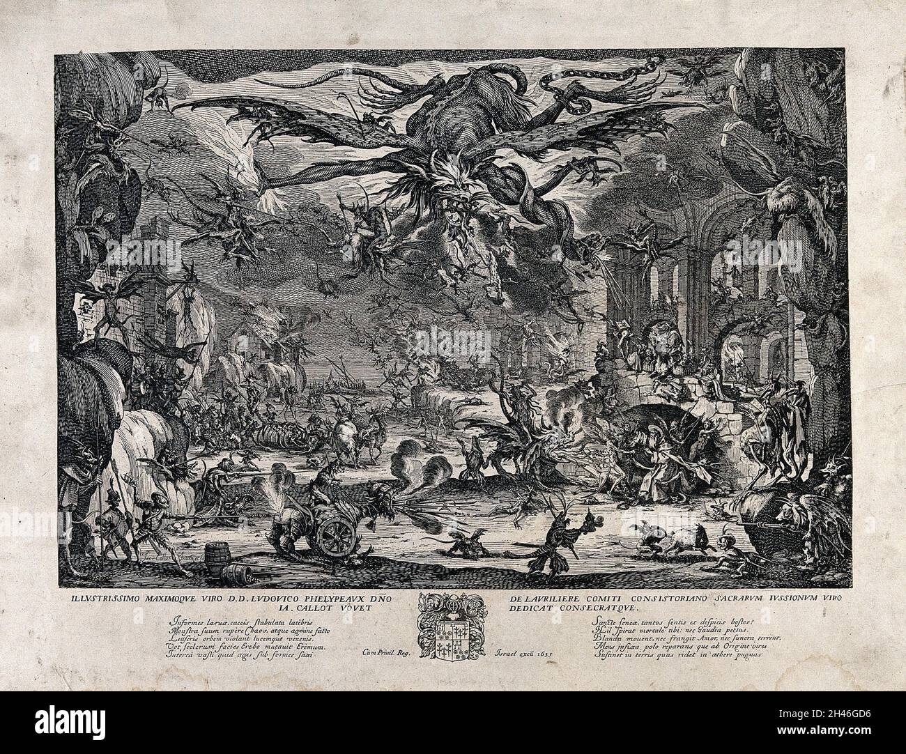 Saint Antony Abbot: his tormenting by devils. Engraving after J. Callot ...