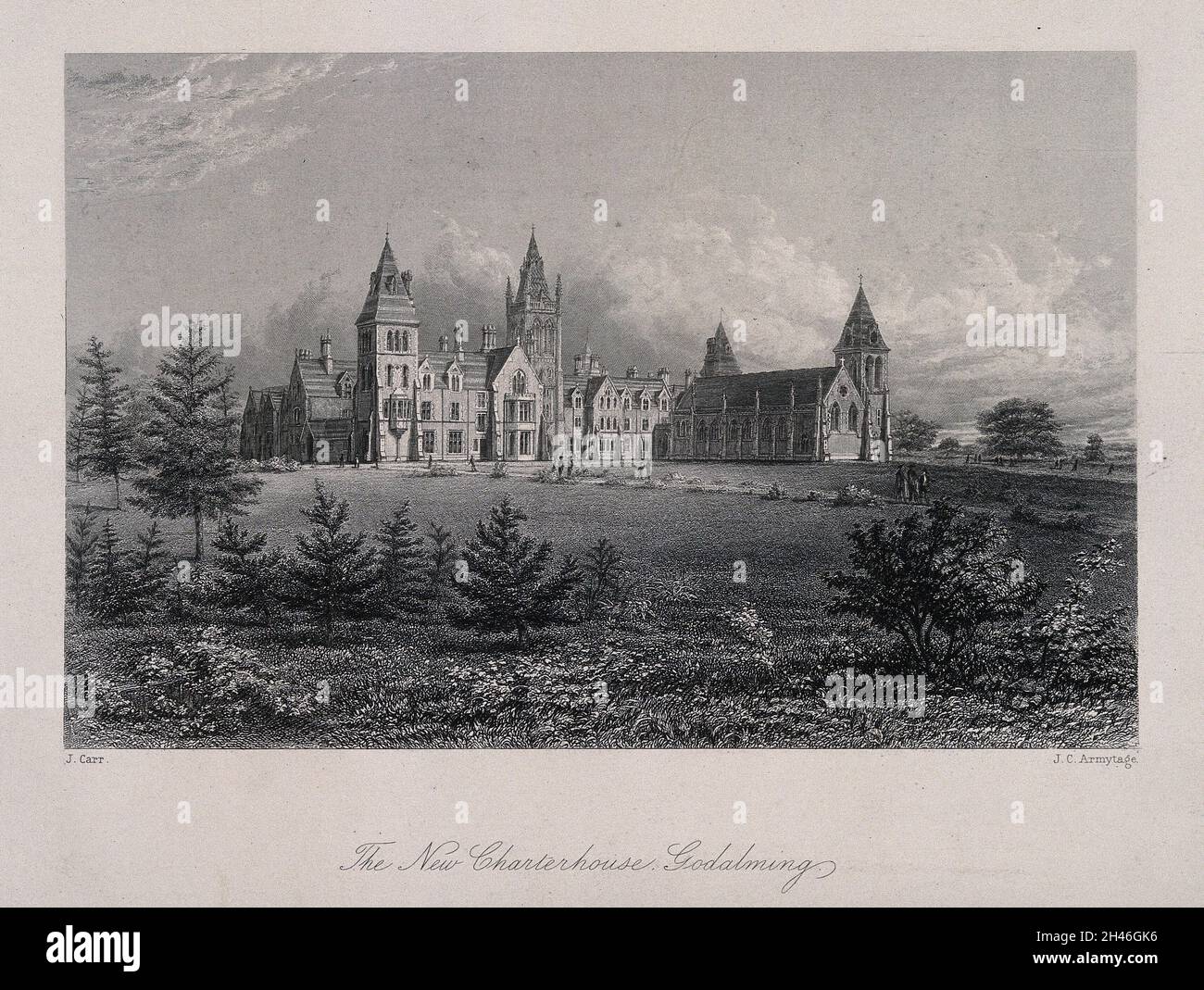 Charterhouse Schools, Godalming, Surrey. Etching by J.C. Armytage ...