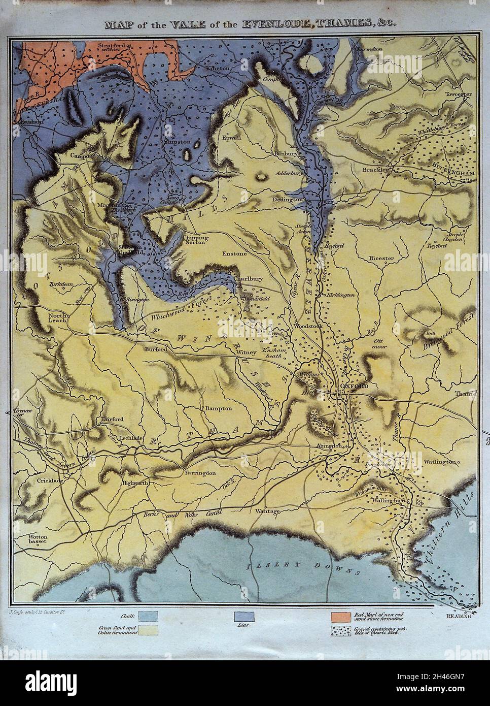 Map of the vale of the Evenlode, Thames, charting stone formation in ...