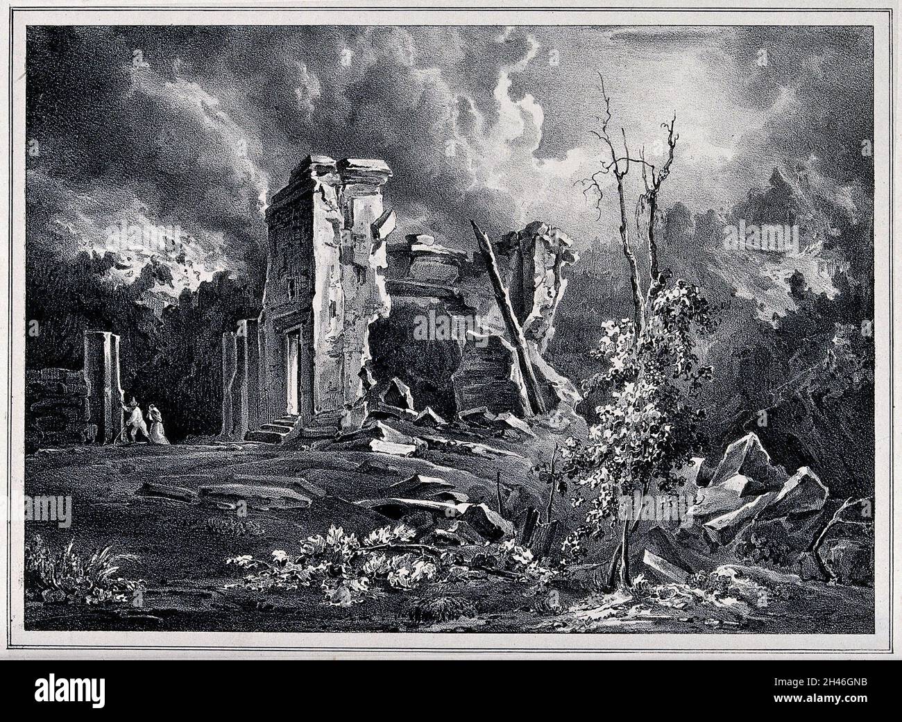 Mount Vesuvius: a building at Ottajano destroyed by lava, 29 August ...