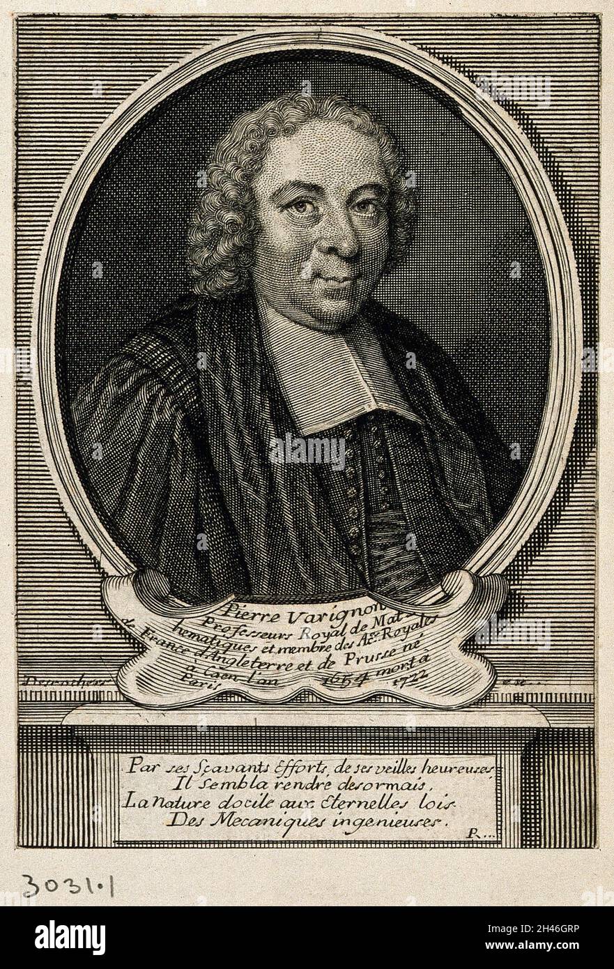 Pierre Varignon. Line engraving by E. Desrochers Stock Photo - Alamy