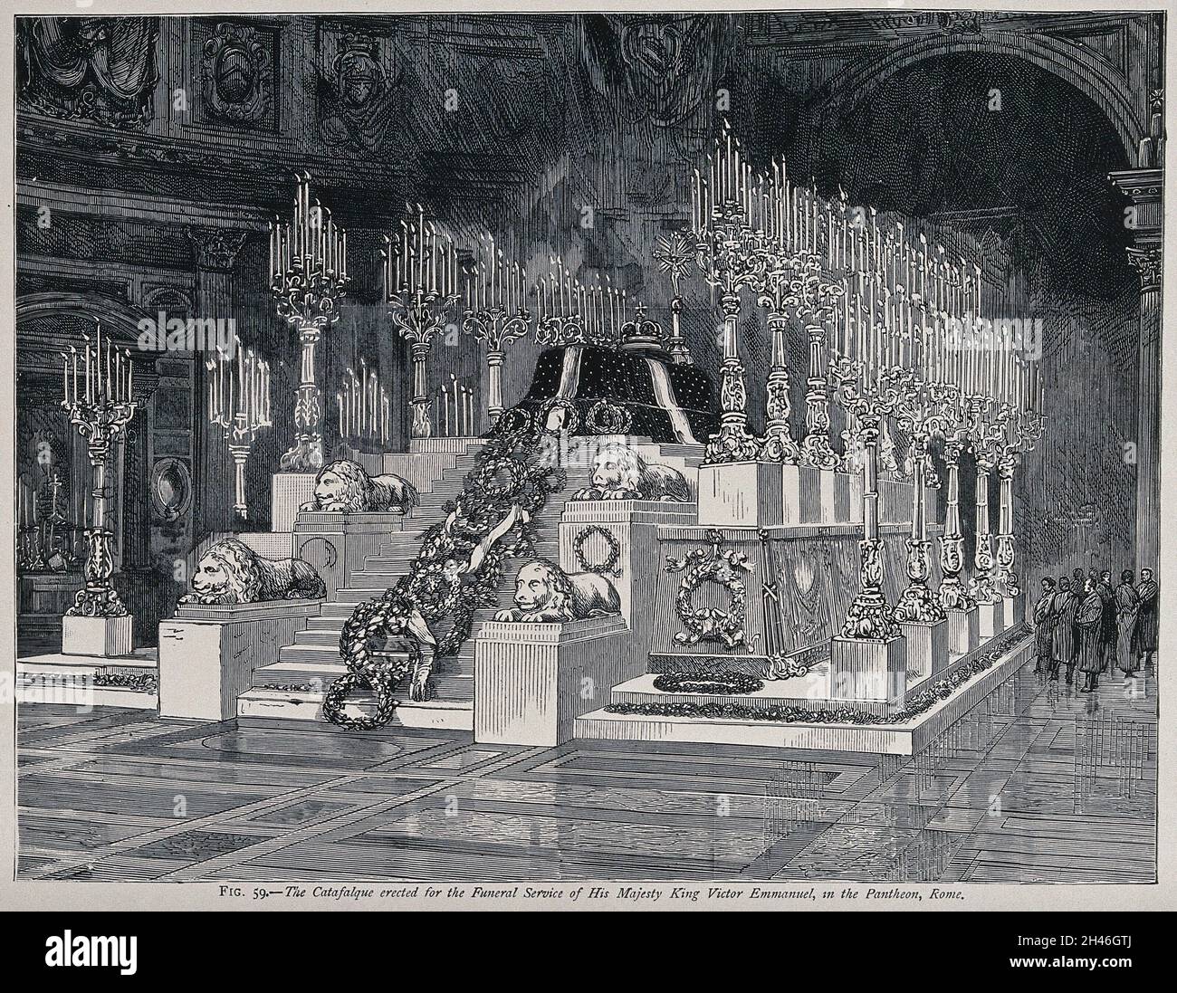 The catafalque erected for the funeral service of King Victor Emmmanuel ...