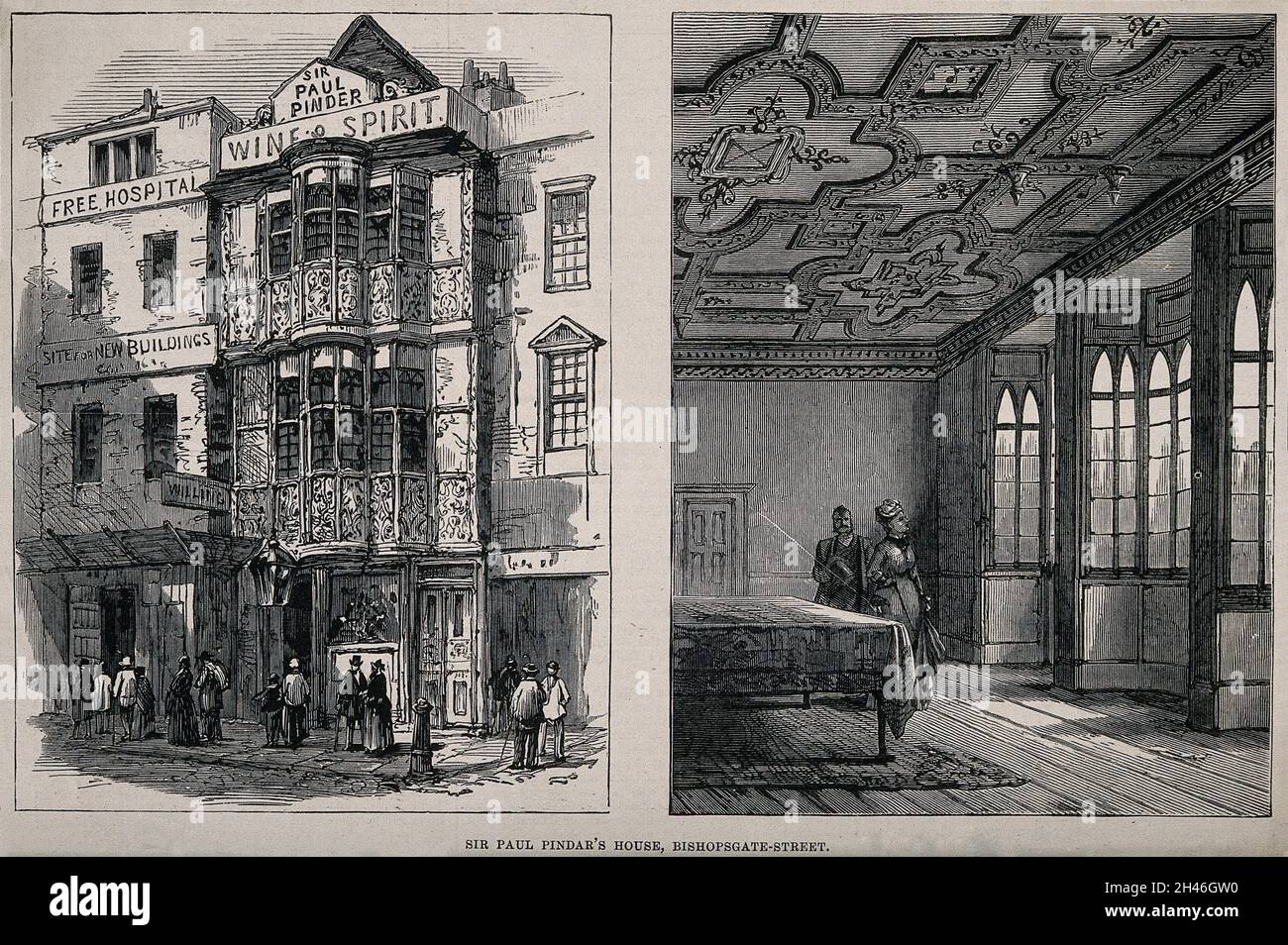 Buildings in Bishopsgate, London, including the Free Hospital and Sir ...
