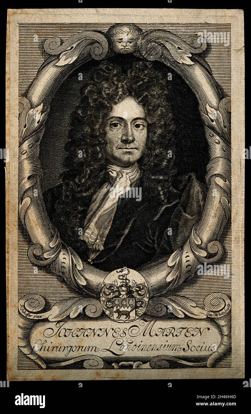 John Marten. Line engraving by G. White, 1708, after F. Scheffer Stock ...