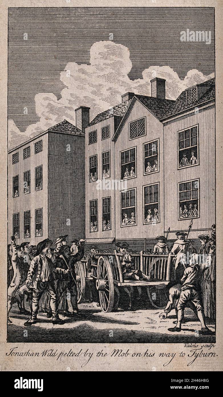 Jonathan Wild, the thief-taker, sitting on a cart, is pelted by the mob ...