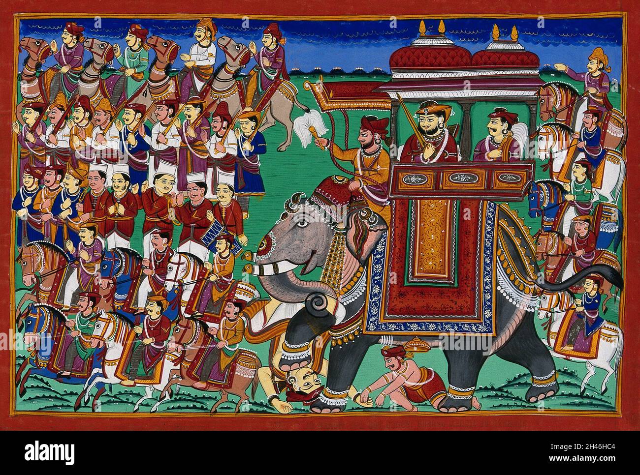 A procession to war with a band and cavalry. Gouache drawing Stock ...