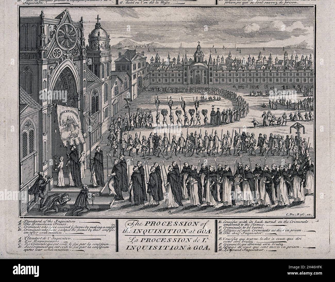 Detail of a procession of the Spanish Inquisition in Goa entering the ...