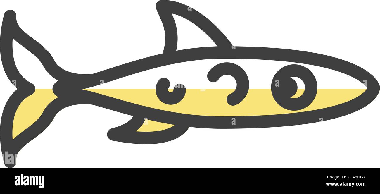 Yellow thin long fish, illustration, vector, on a white background ...