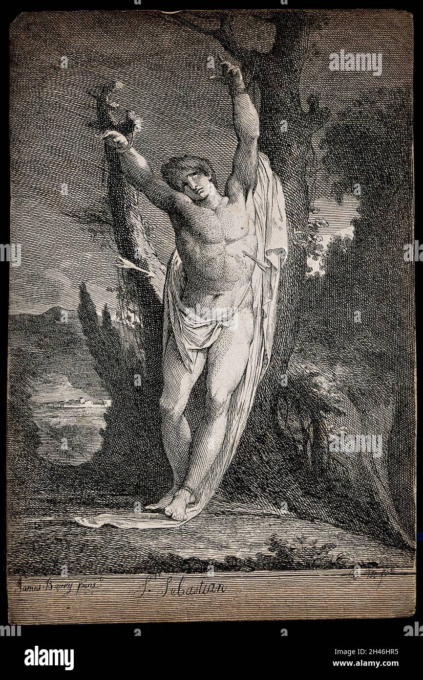 Martyrdom of Saint Sebastian. Etching by A.M. (?) after J. Barry Stock ...