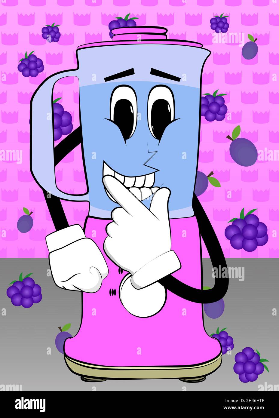 Food Blender holding finger front of his mouth as a cartoon character ...