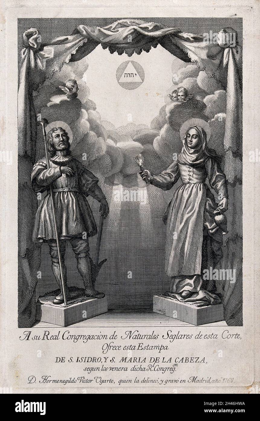 Saint Isidro Labrador and Saint Maria de La Cabeza. Engraving by H.V ...
