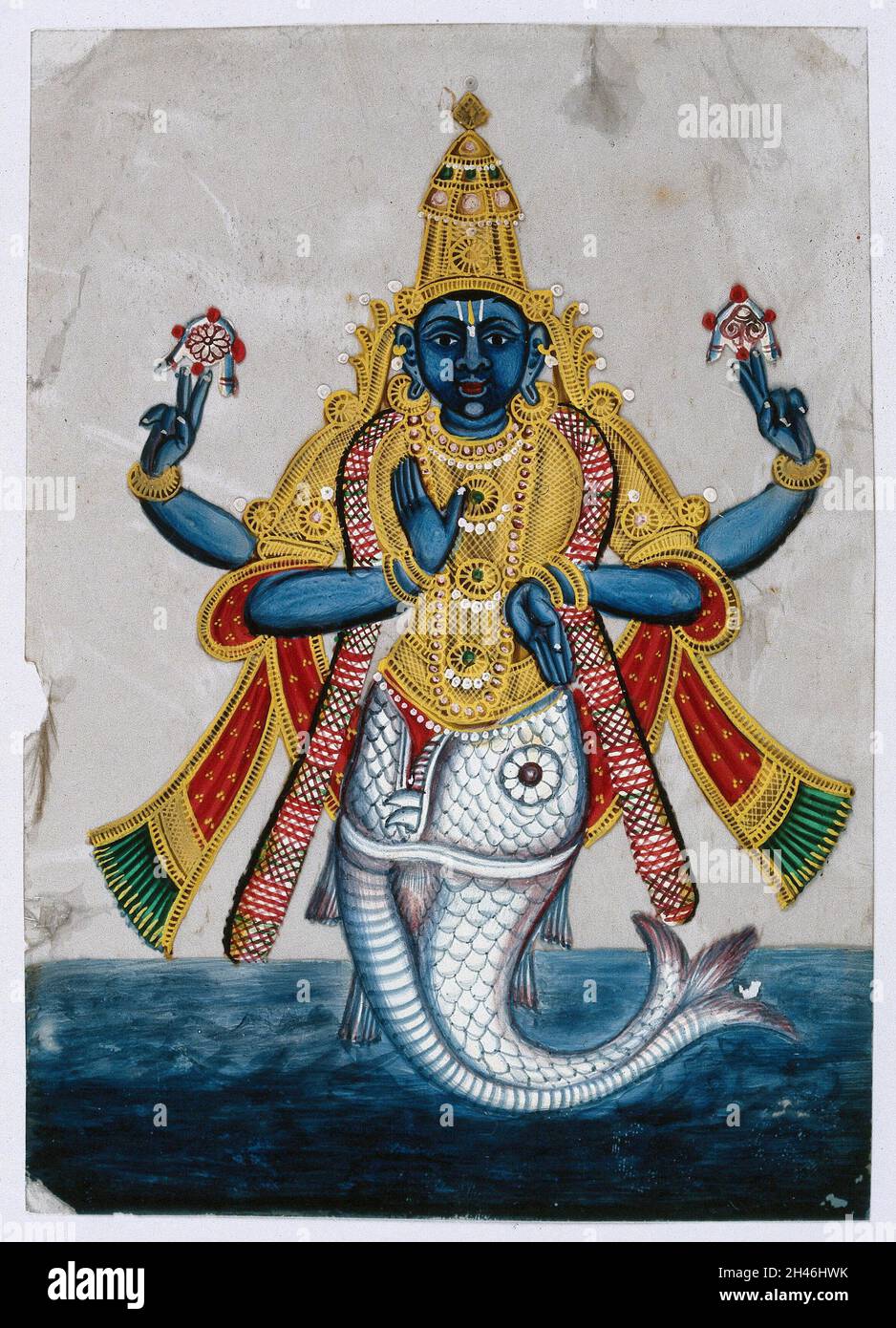 Vishnu in his incarnation as Matsya (fish) to save the sacred books ...