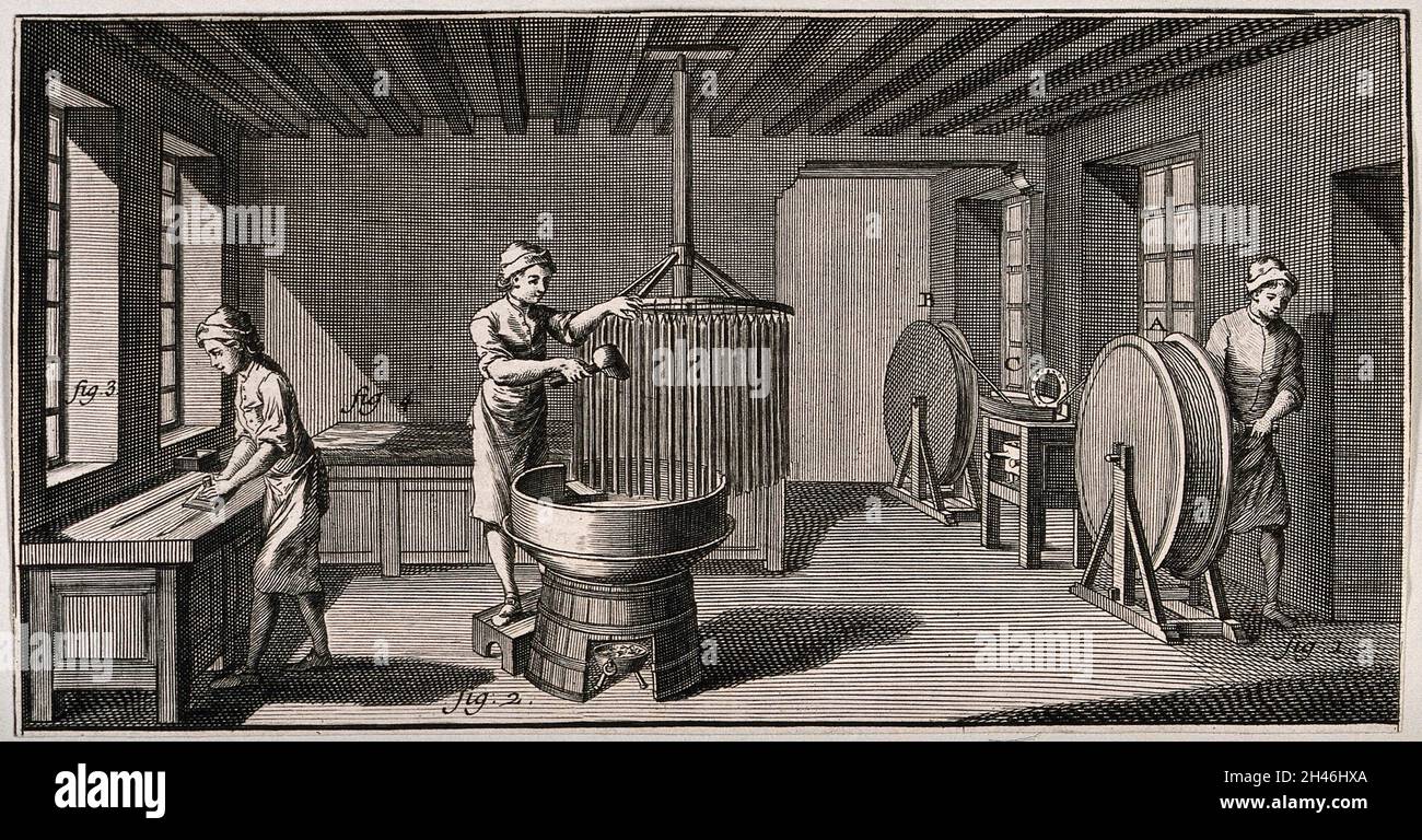 Candle makers' workshop: interior view, process of making candles ...