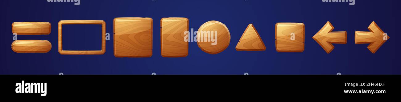 Wooden game tablets, buttons, cartoon menu interface wood keys ...