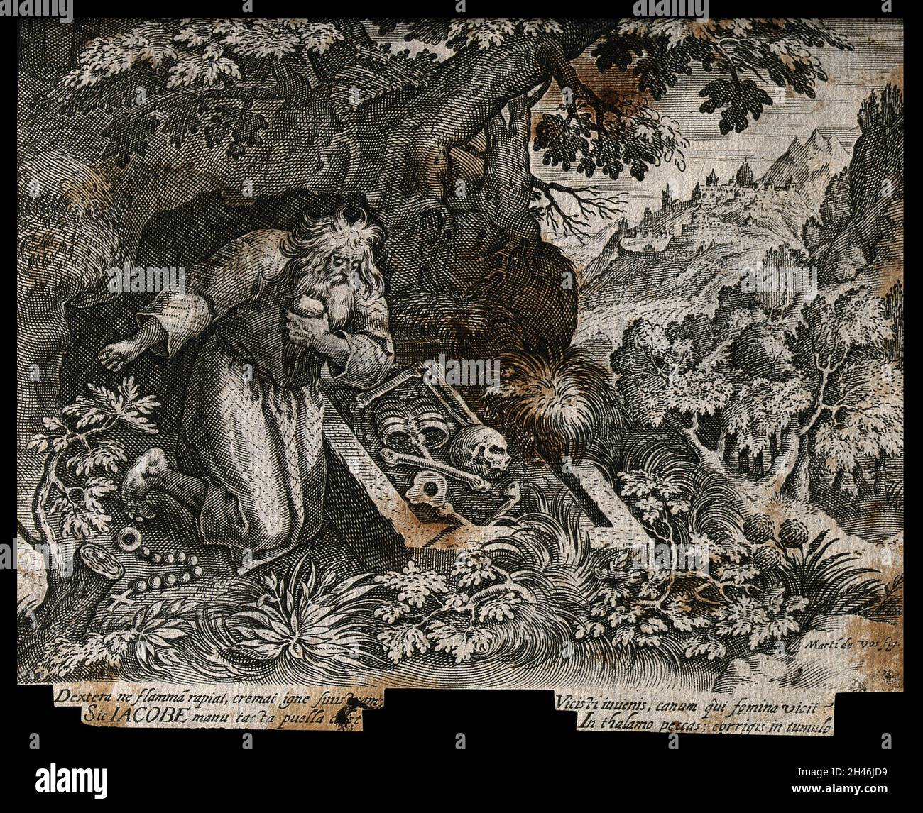 Saint James the hermit beating himself with a stone as he contemplates ...