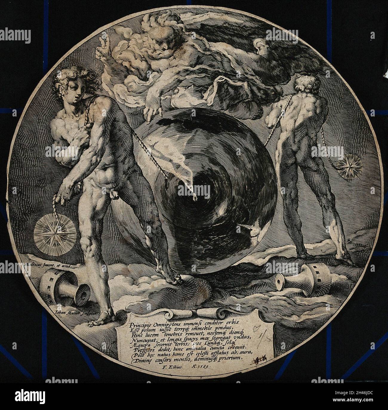 God about to create the universe from a large sphere which is suspended ...