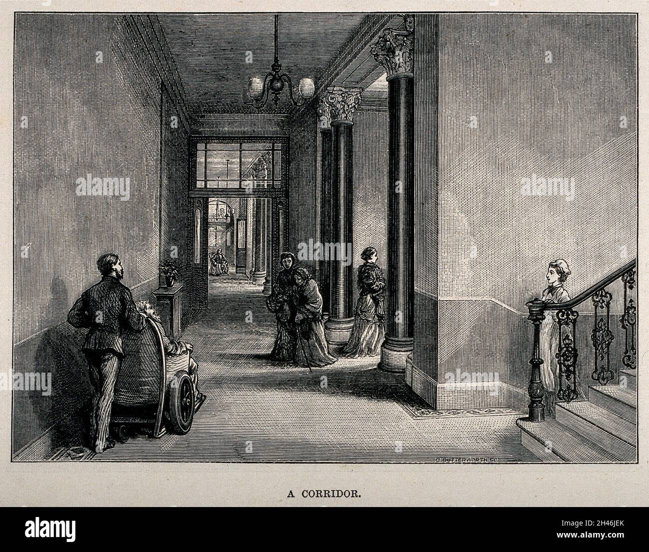 Melrose Hospital, Melrose, Roxburgh, Scotland: hospital corridor. Wood ...