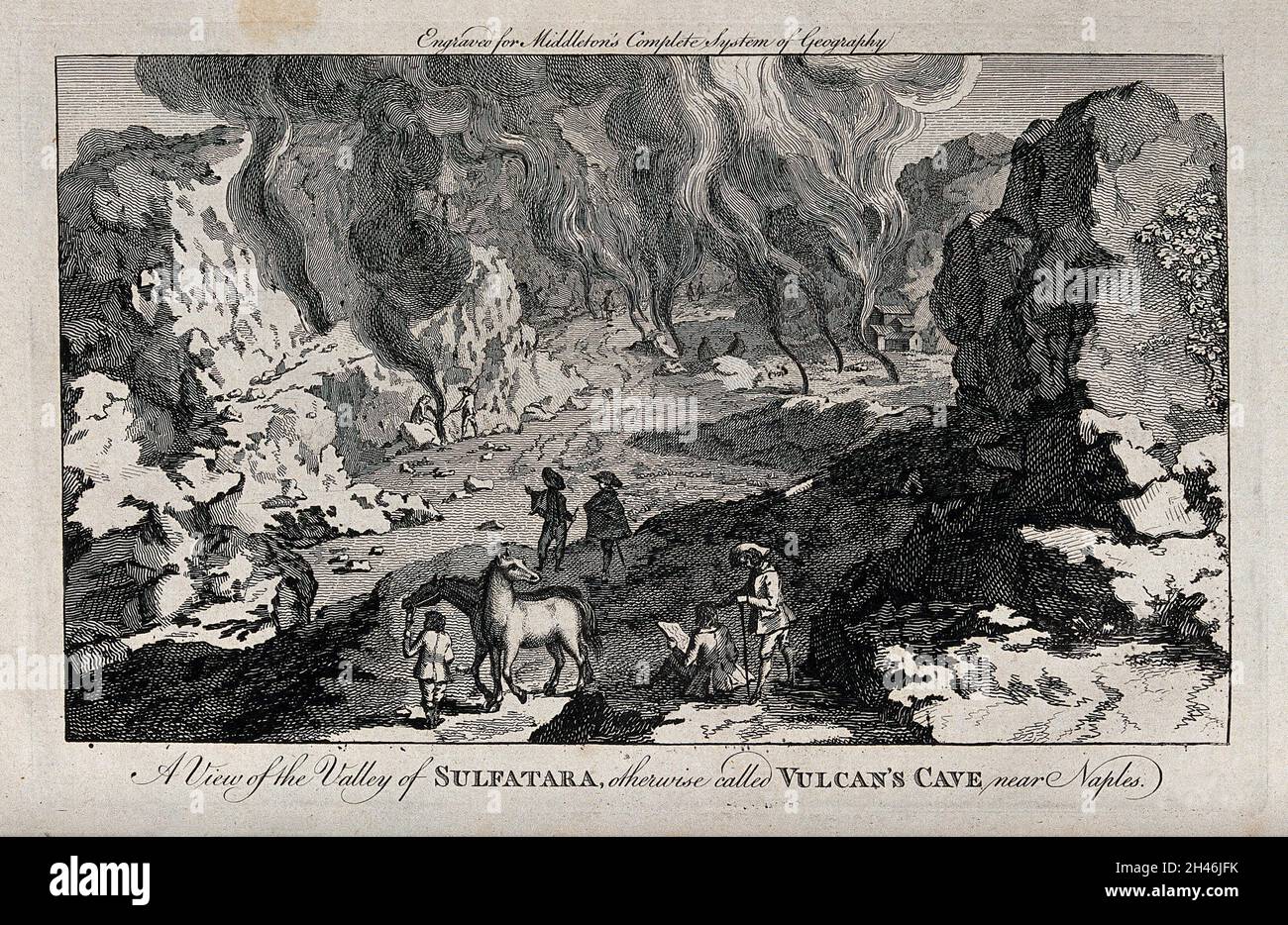 "Vulcan's cave" at the entrance to the Solfatara, near Naples: jets of ...